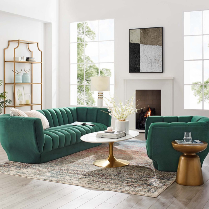 Modway Entertain Vertical Channel Tufted Performance Velvet Sofa and Armchair Set